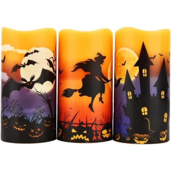 Holiday | Halloween Decor Led Pillar Candles With 6 Hour Timer Castle ...